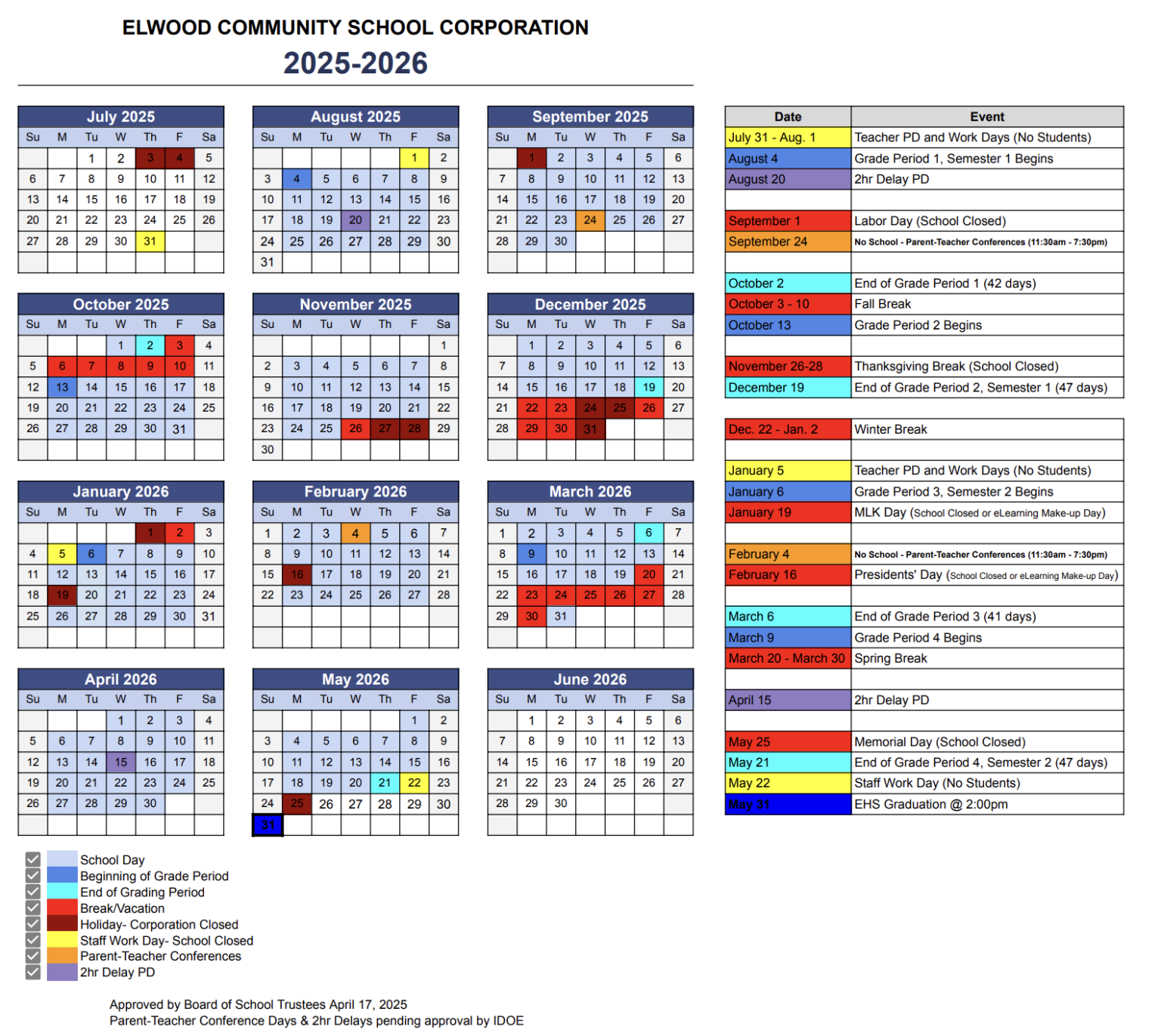 Elwood Community School Corporation Calendars - ELWOOD COMMUNITY SCHOOL ...